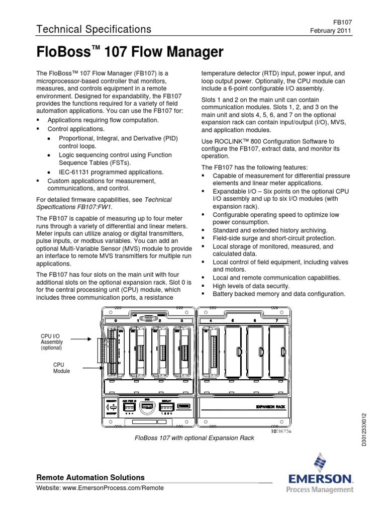 Computador de Vazão - Emerson - Floboss 107 Flow Manager | PDF | Input/Output | Sensor