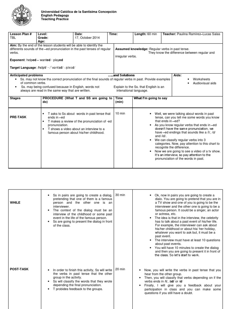 TBL Lesson Plan Model Tutorials | PDF | Lesson Plan | Grammatical Tense