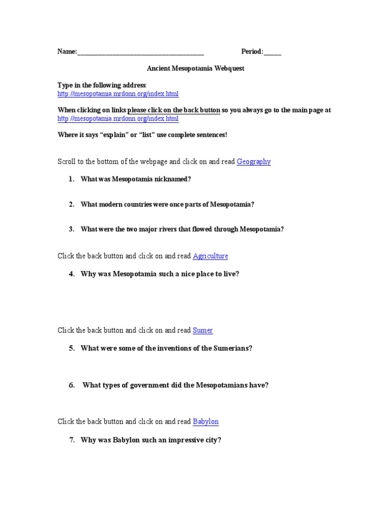 Webquest For Kids | PDF | Mesopotamia | Babylon