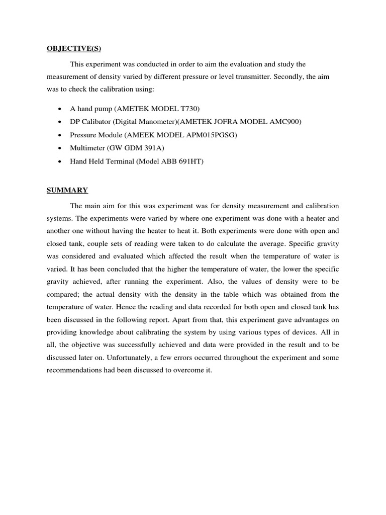 Density Measurement Lab Report | PDF | Density | Pressure Density Measurement Lab Report | PDF | Density | Pressure