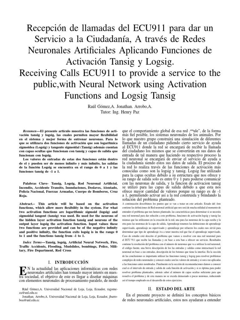 Funciones de Activacion Logsig y Tansig | PDF | Red neuronal artificial ...