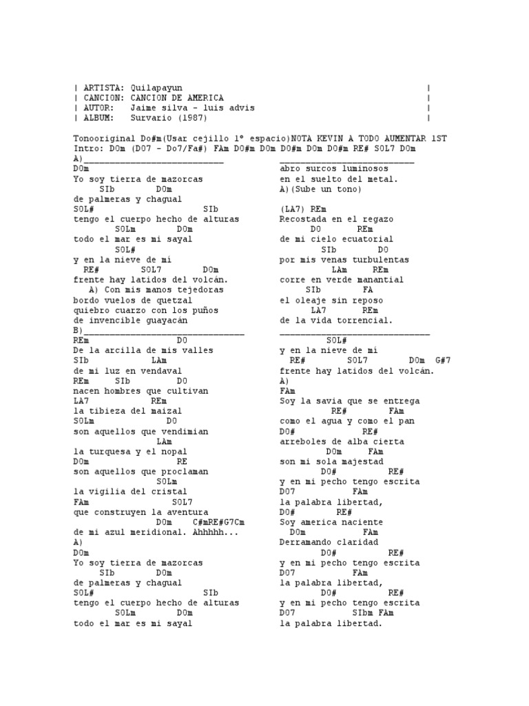 Acordes y letra de "Canción de América" | PDF
