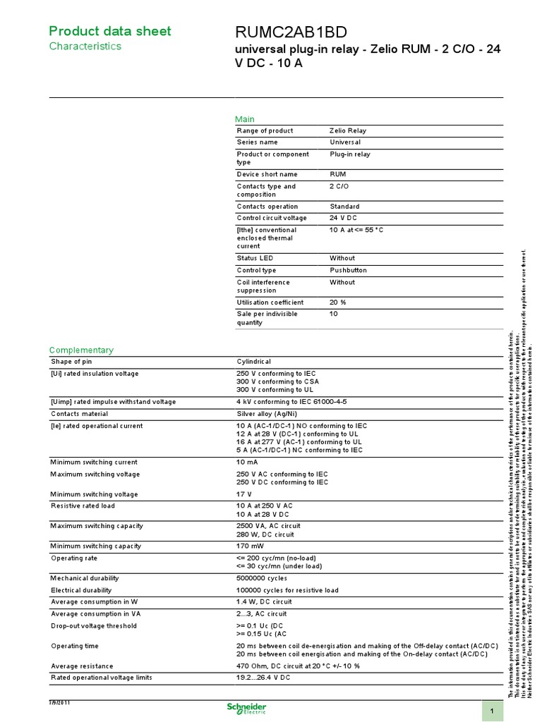 Relé 24Vcd RUMC2AB1BD | PDF | Relay | Electrical Resistance And Conductance