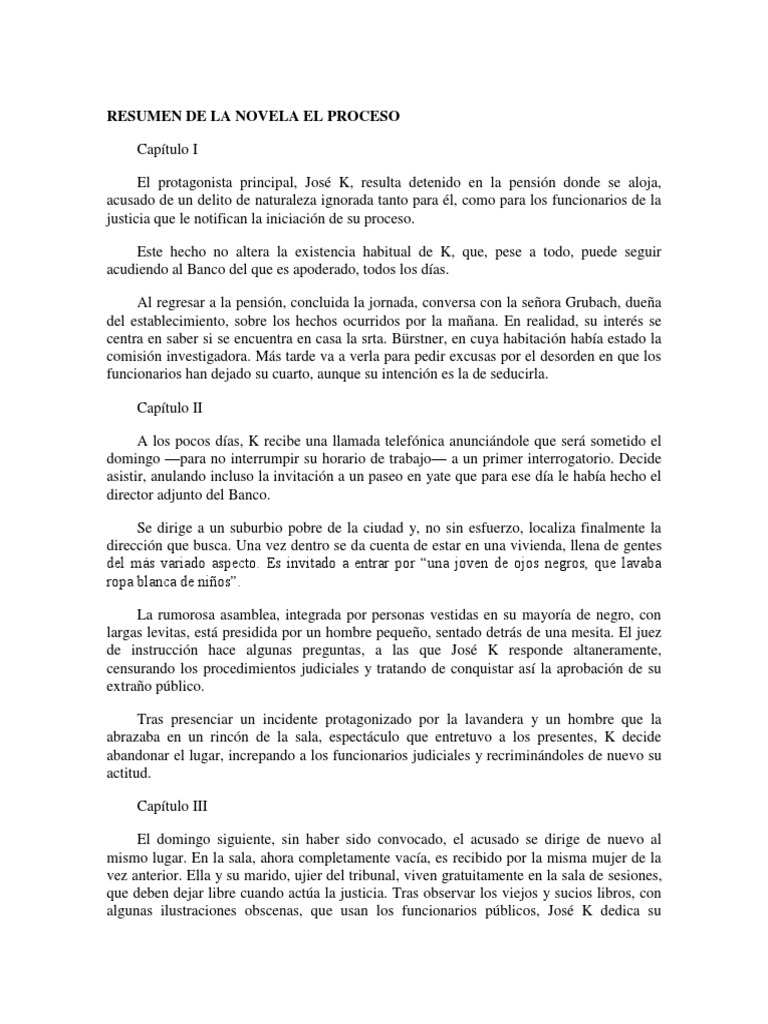 Resumen de La Novela El Proceso | PDF | Evidencia (ley) | Procedimiento ...