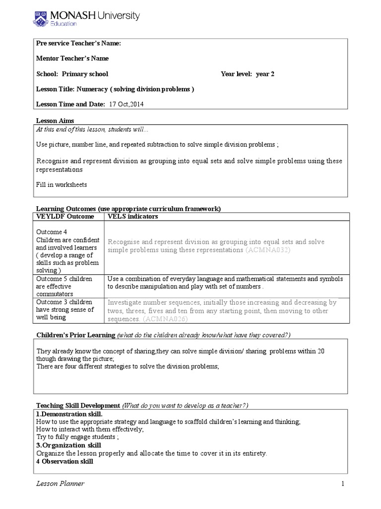 Monash Lesson Plan Template Edf5923 | PDF | Lesson Plan | Learning