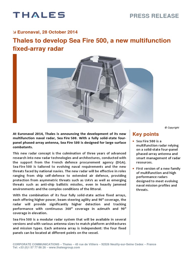 Thales to develop Sea Fire 500, a new multifunction fixed-array radar ...