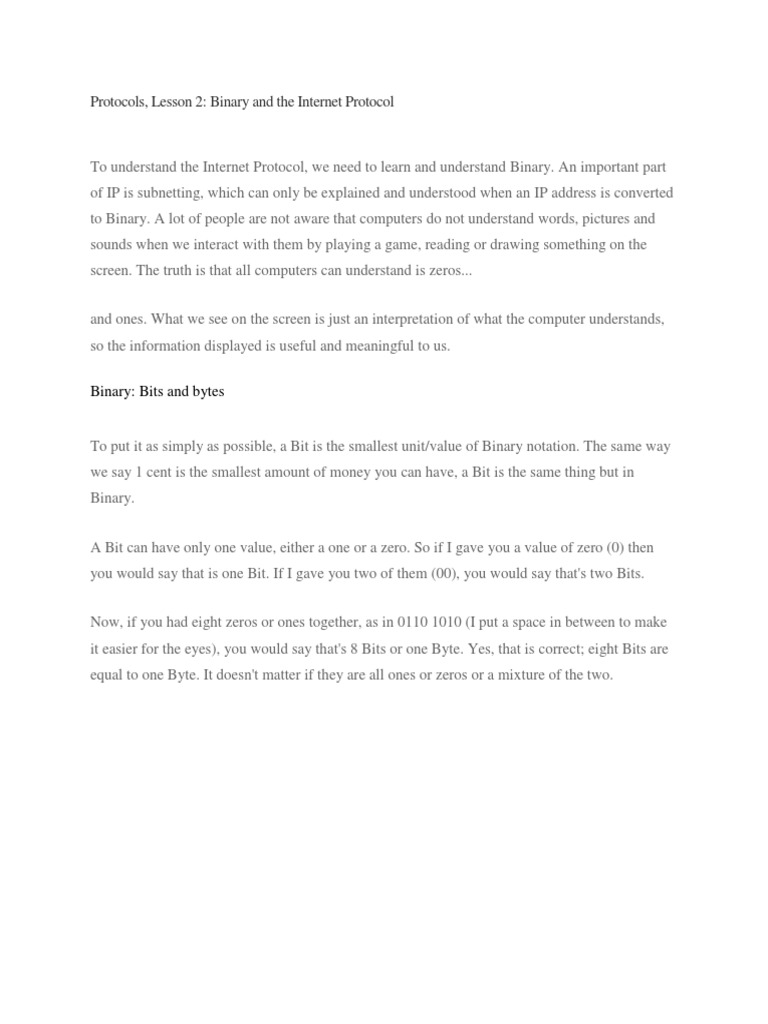 Protocols, Lesson 2: Binary and The Internet Protocol | PDF | Ip ...
