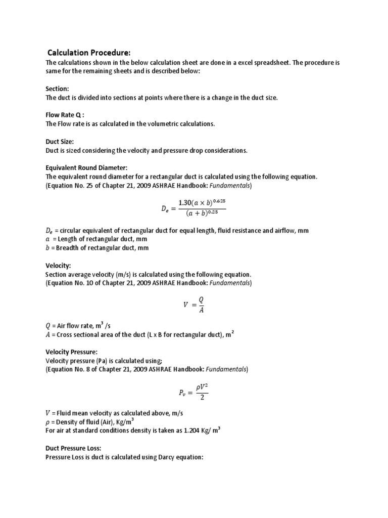 Duct Pressure Drop Calculation Procedure | PDF | Gases | Liquids