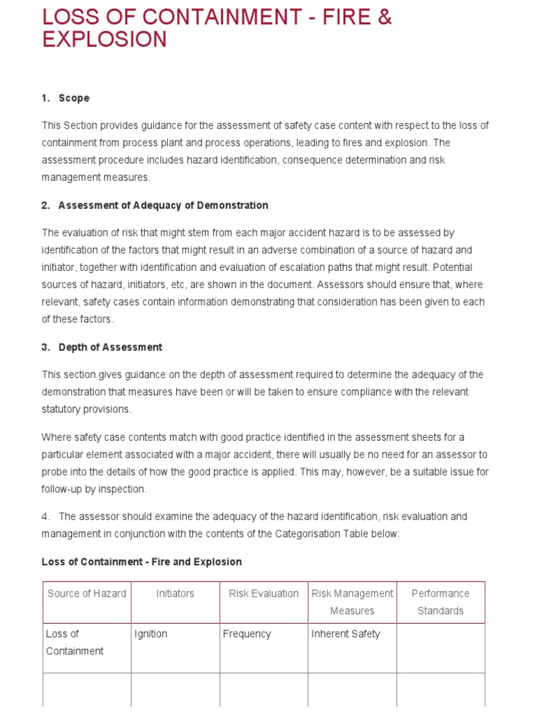 LOSS OF CONTAINMENT - FIRE & EXPLOSION RISK ASSESSMENT | PDF | Risk ...