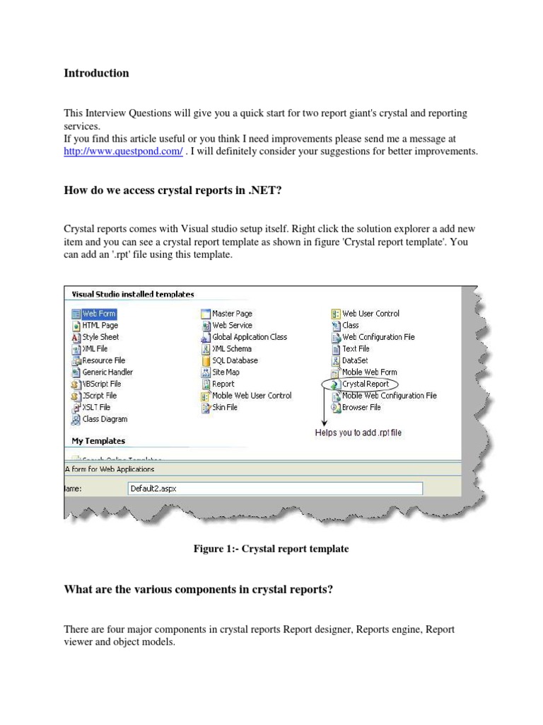 Figure 1:-Crystal Report Template | PDF | Microsoft Sql Server | Web Server
