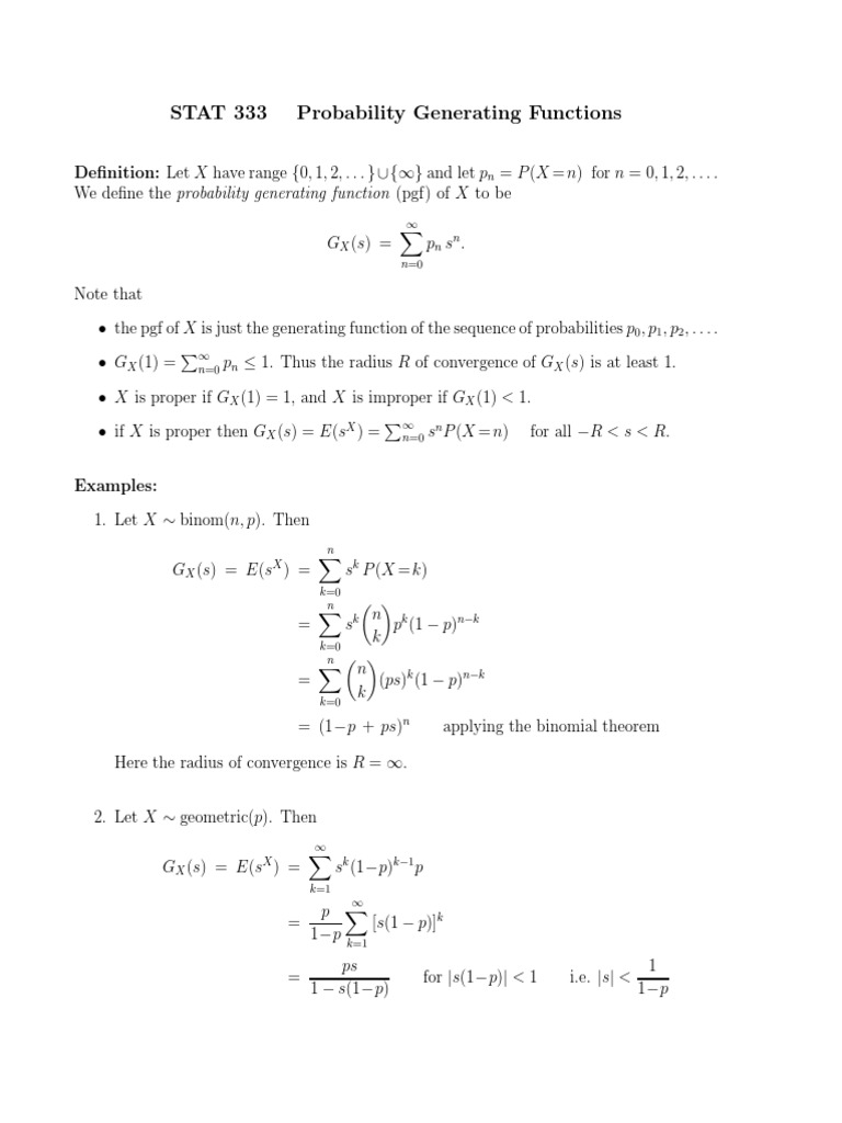Probability Generating Functions | PDF | Algebra | Analysis
