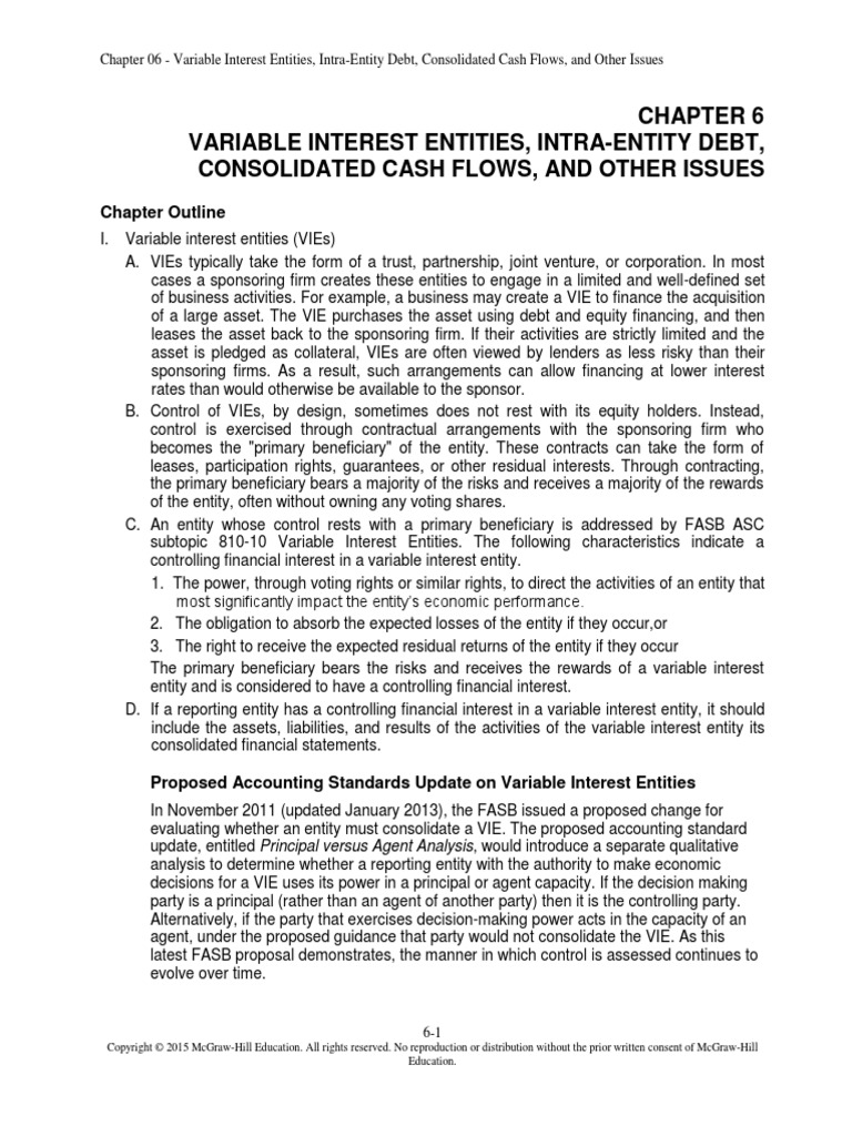 Variable Interest Entities, Intra-Entity Debt, Consolidated Cash Flows, and Other Issues | PDF ...