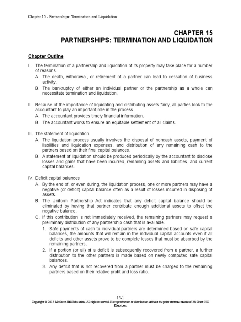 Partnerships: Termination and Liquidation: Chapter Outline | PDF ...
