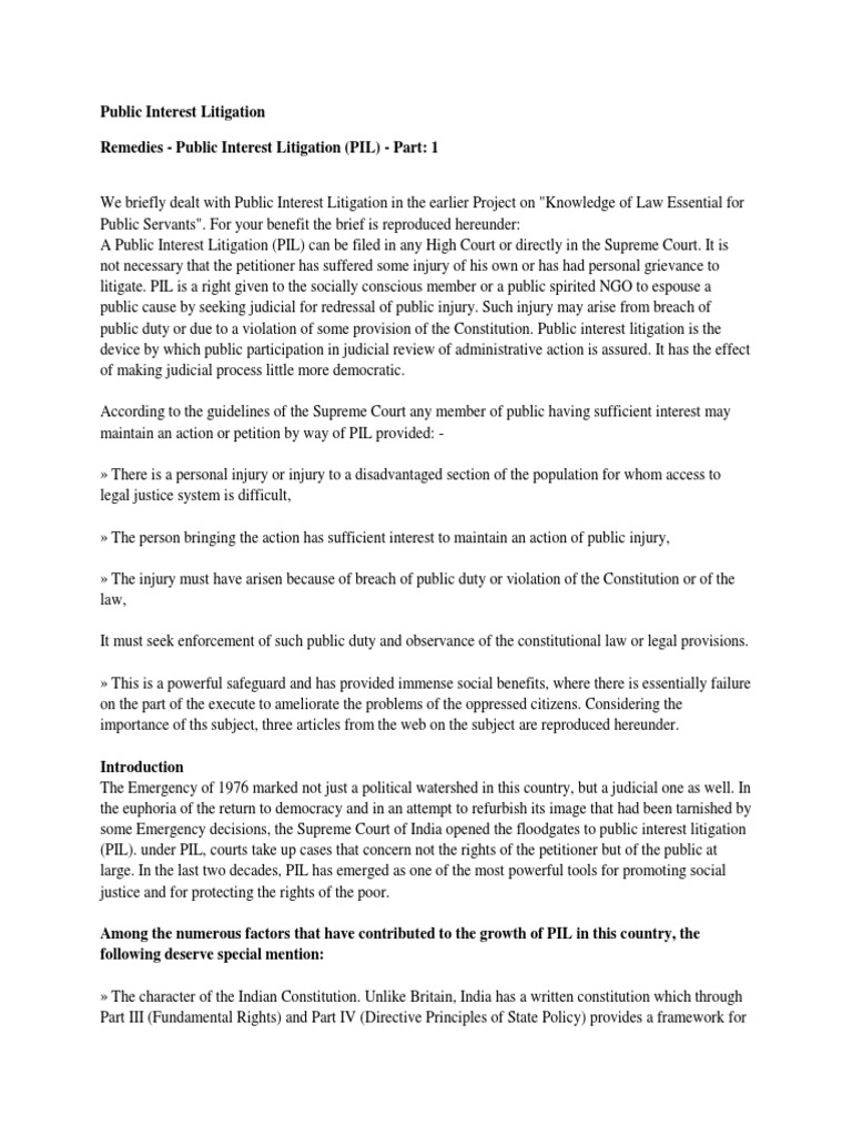 Public Interest Litigation | PDF | Social Science | Law