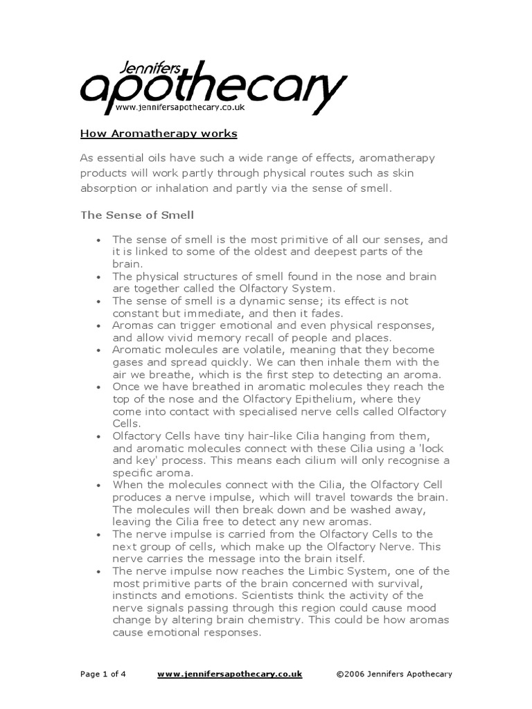 How Aromatherapy Works: The Sense of Smell | PDF | Olfaction | Odor