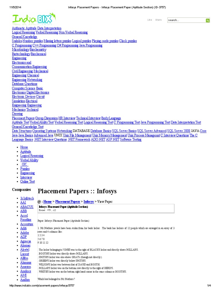 Infosys Placement Papers - Infosys Placement Paper (Aptitude Section ...
