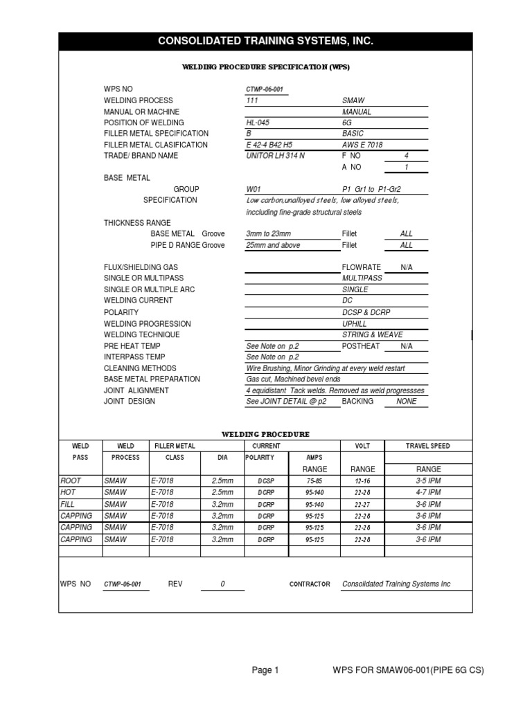 WPS for 6G SMAW Pipe Welding | PDF | Welding | Construction