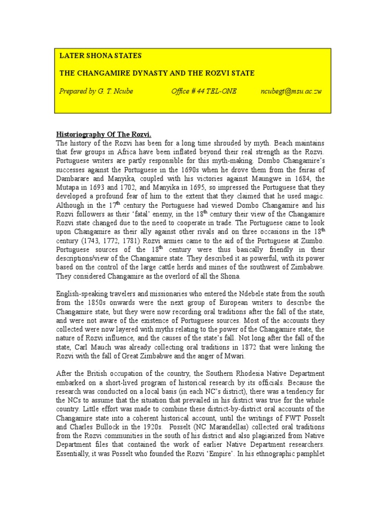 The Changamire State and The Rozvi | PDF