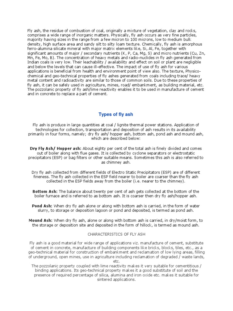 Types of Fly Ash | PDF | Fly Ash | Volcanic Ash