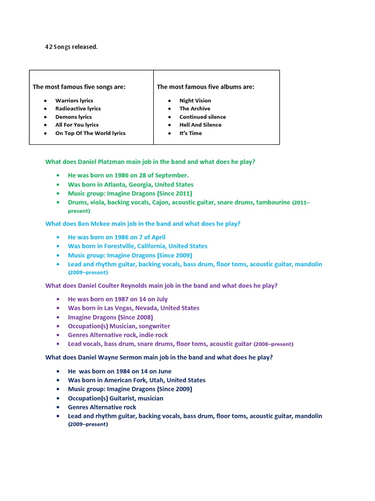 Bio Imagine Dragon | PDF