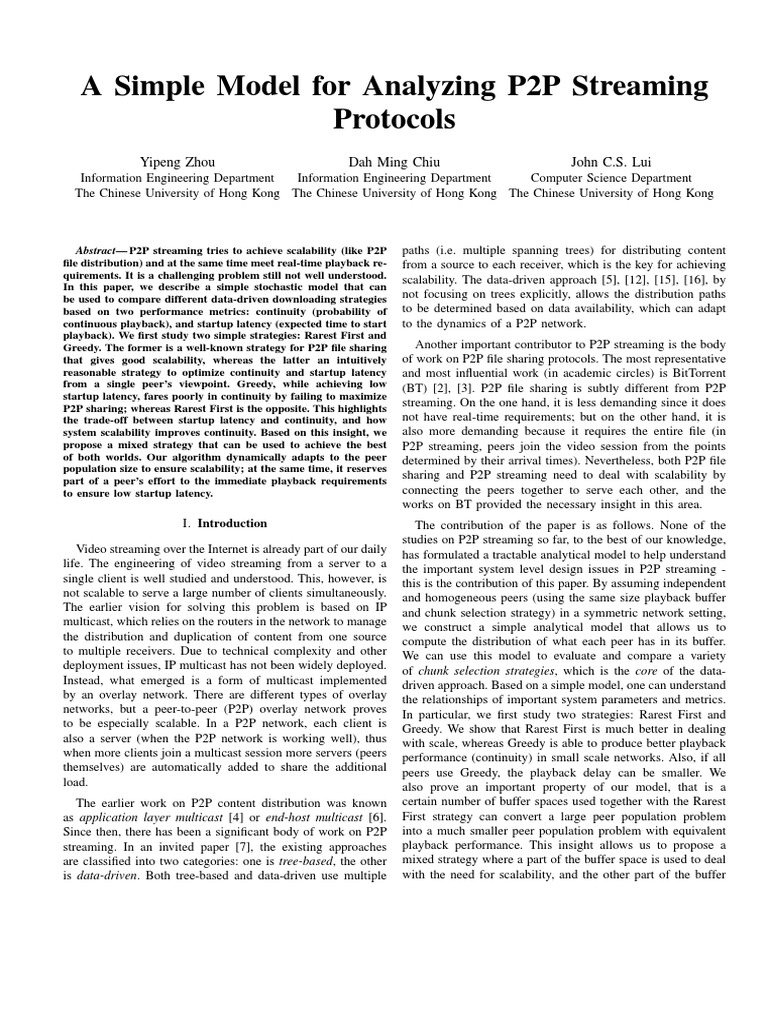 A Simple Model For Analyzing P2P Streaming | PDF | Peer To Peer | Multicast