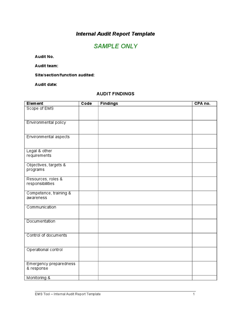 Internal Audit Report Template