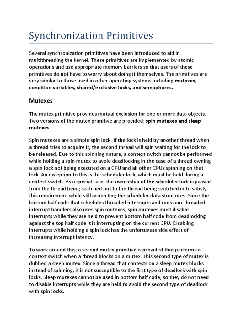 Synchronization Primitives | PDF | Thread (Computing) | Central Processing Unit