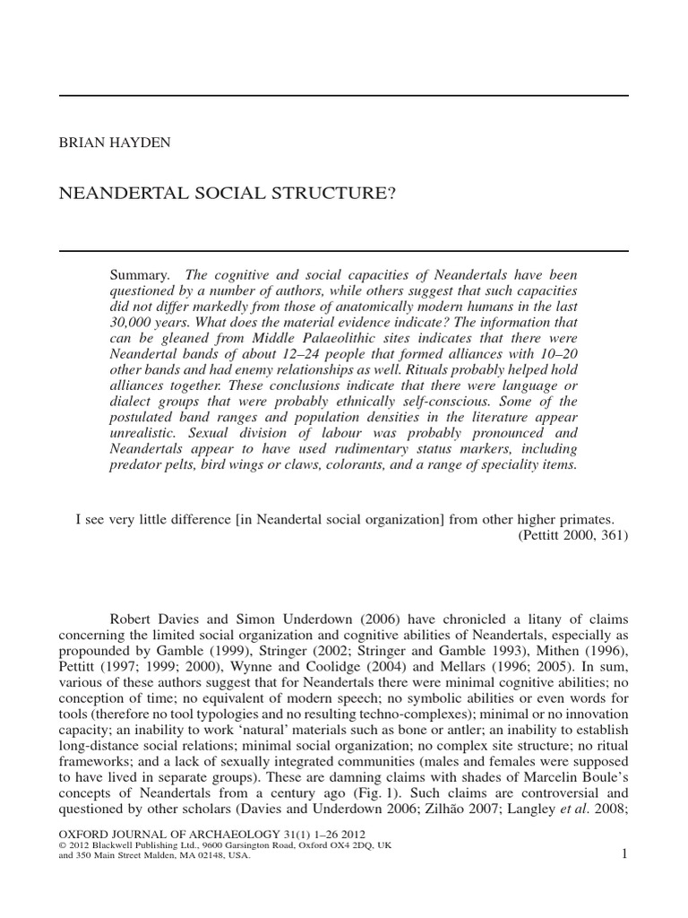 Neandertal Social Structure? | PDF | Paleolithic | Neanderthal