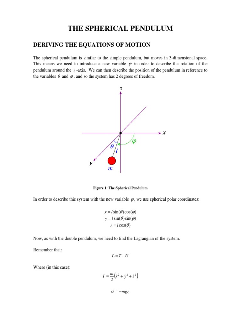 Spherical Pendulum | Coordinate System | Trigonometric Functions