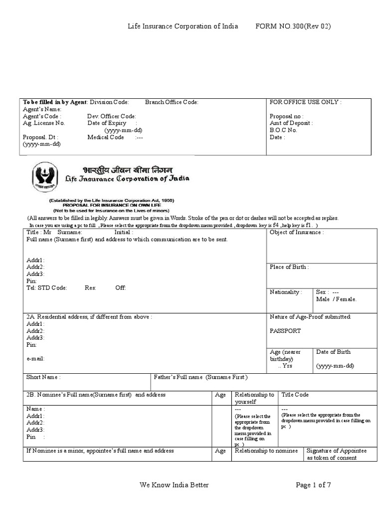 LIC form 300.doc | Life Insurance | Insurance