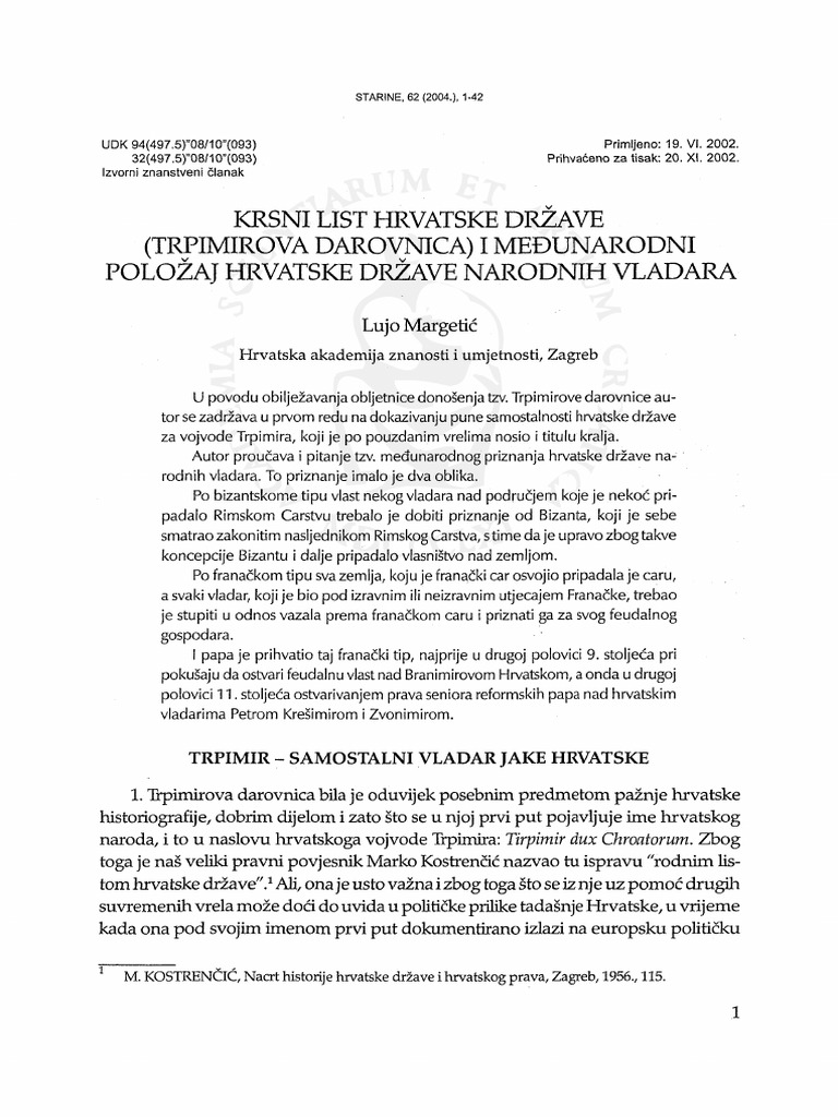 Margetic - Trpimirova Darovnica | PDF