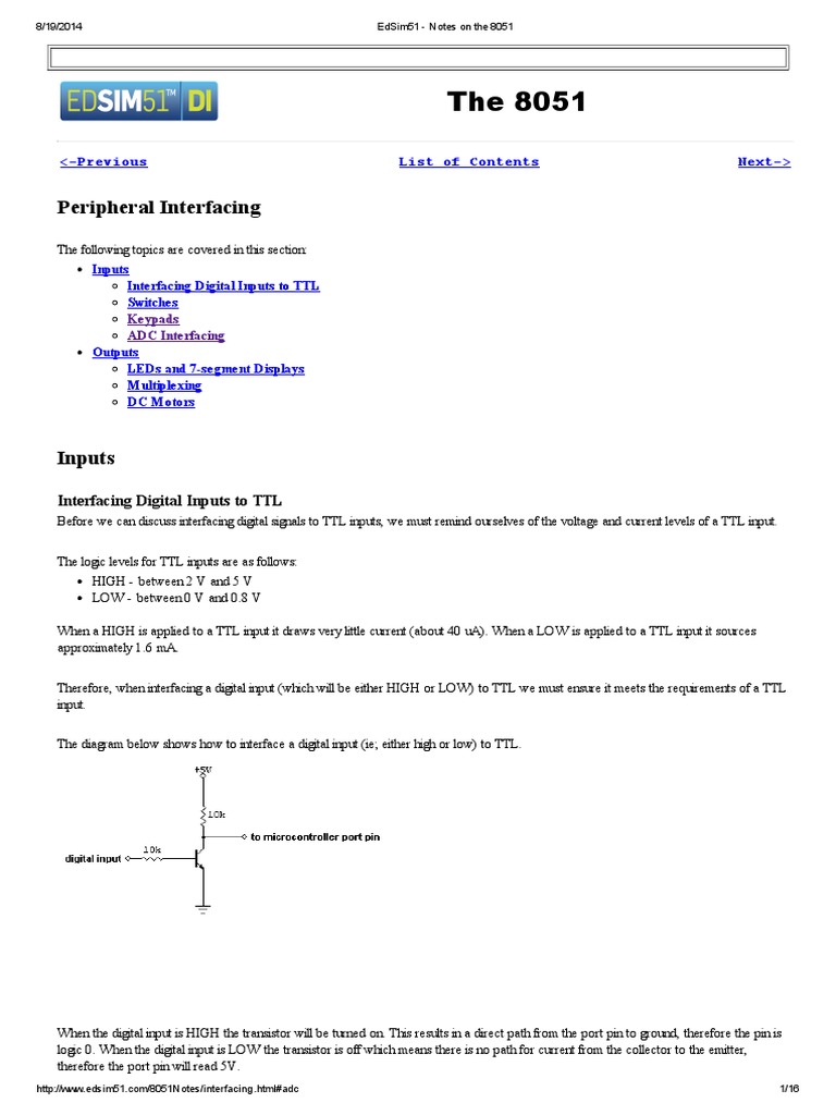 EdSim51 - Notes On The 8051 | PDF | Switch | Electronic Circuits