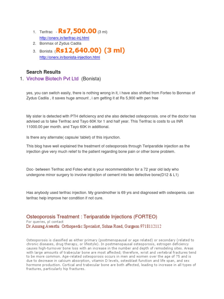 Osteoporosis Treatment-Teriparatide Injections - Forteo | PDF | Osteoporosis | Bone