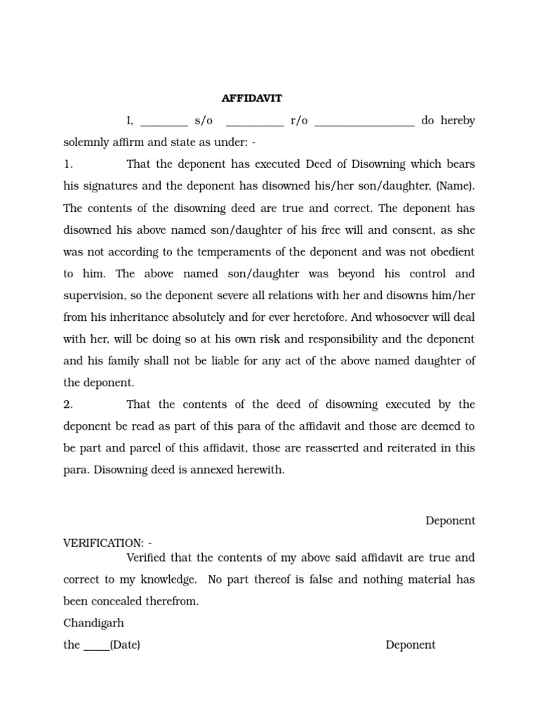 disown deed | Affidavit | Social Institutions
