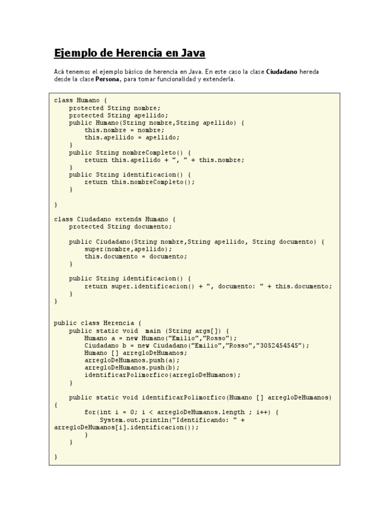Ejemplo de Herencia en Java | Objeto (informática) | Java (lenguaje de ... Ejemplo de Herencia en Java | Objeto (informática) | Java (lenguaje de ...