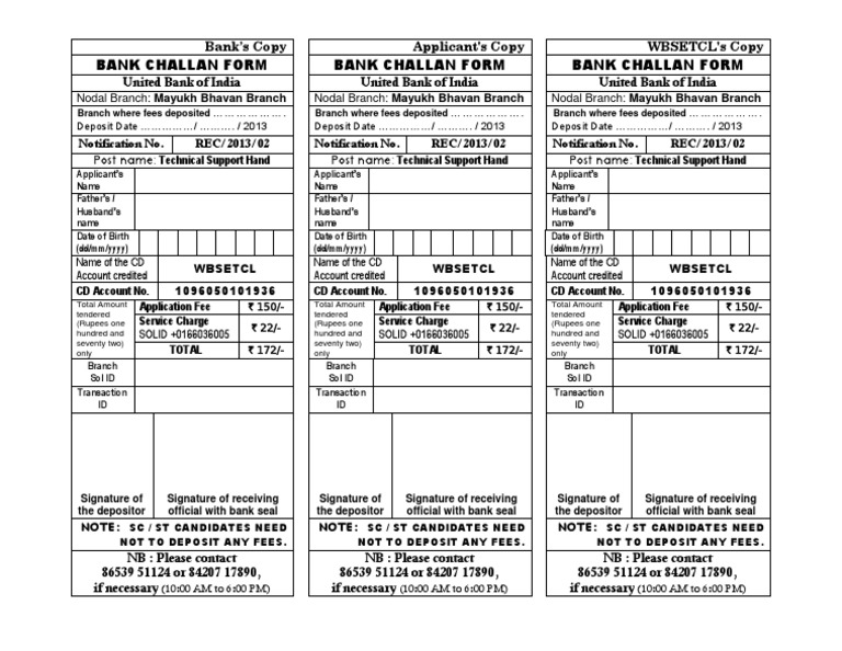 Bank Challan Form Bank Challan Form Bank Challan Form | PDF