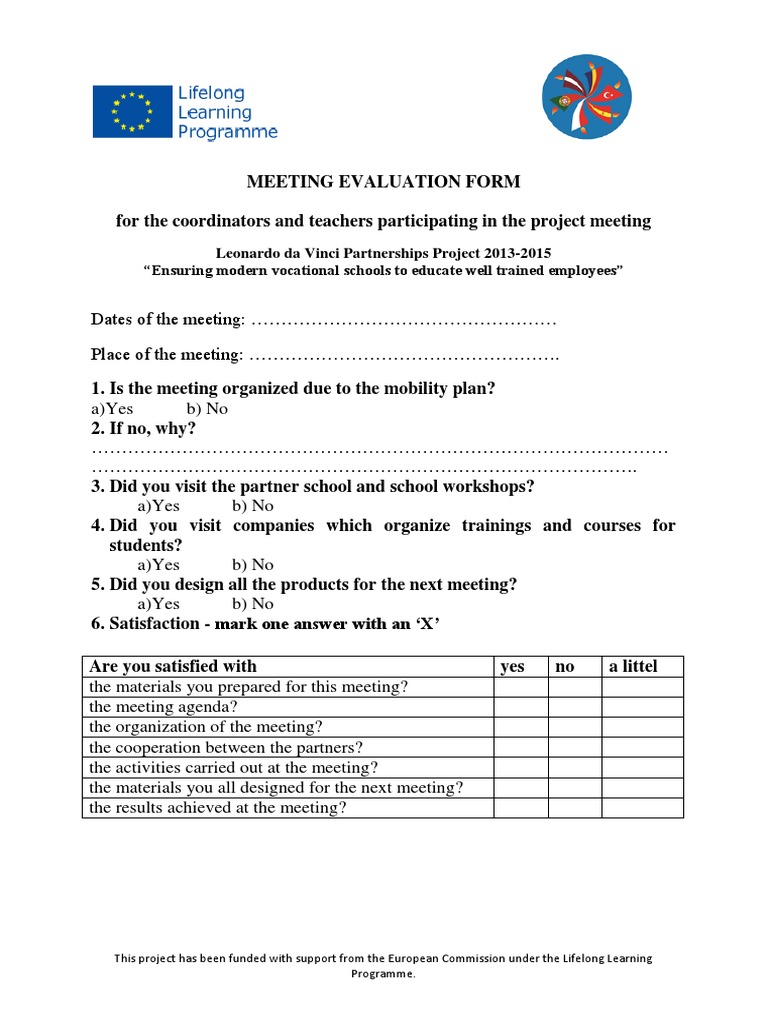 Meeting Evaluation Form for Vocational Project | PDF