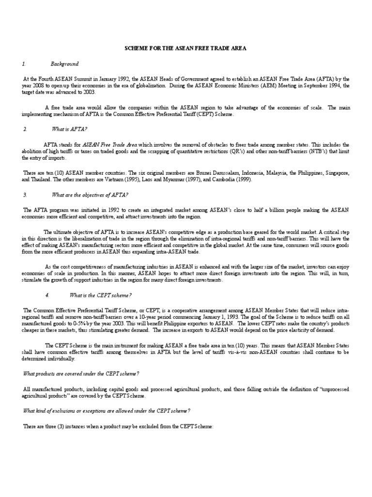 Afta Cept | Download Free PDF | Asean Free Trade Area | Association Of ...