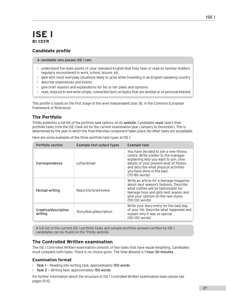 ISE I (B1) - Exam Structure | Download Free PDF | Conversation | Test ...