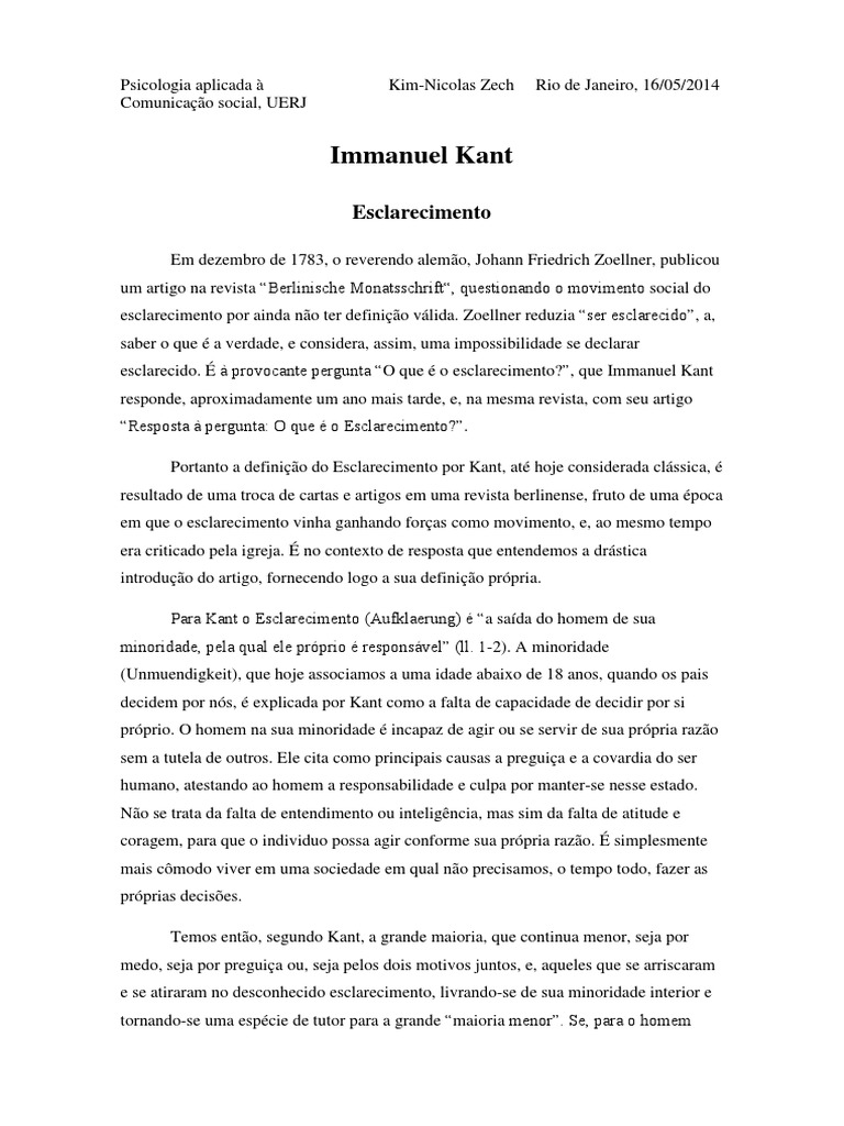 Kant Resenha | PDF | Immanuel Kant | Liberdade