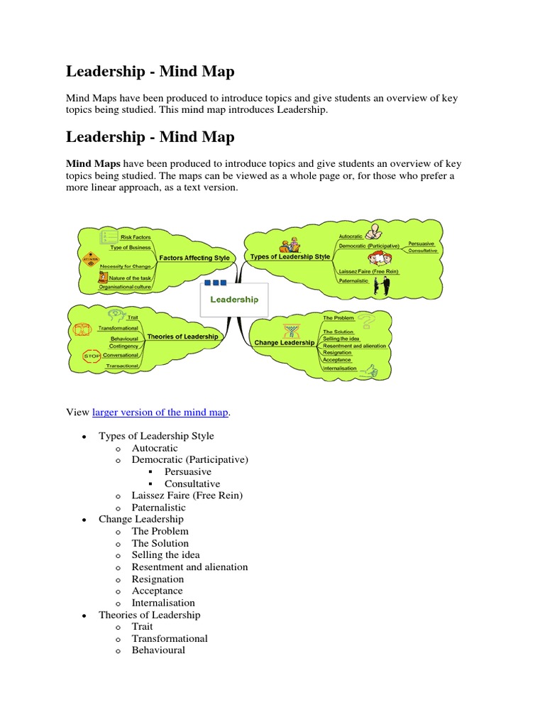 Leadership Styles Mind Map Overview | PDF