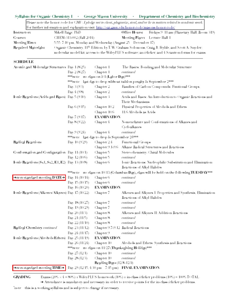 Organic Chemistry Syllabus | PDF | Alkene | Chemical Reactions