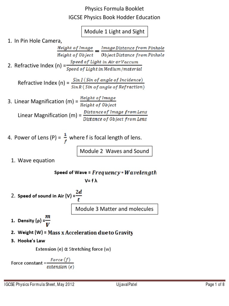 Physics Formula Booklet | PDF | Force | Classical Mechanics