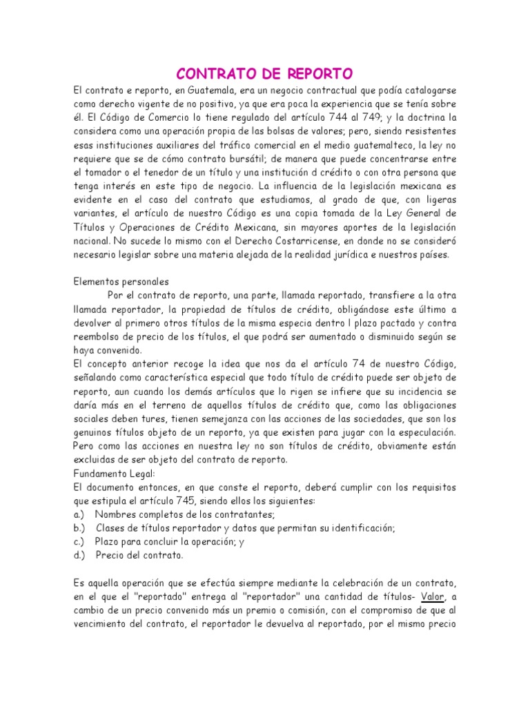 Contrato de Reporto | PDF | Instrumento negociable | Pagaré
