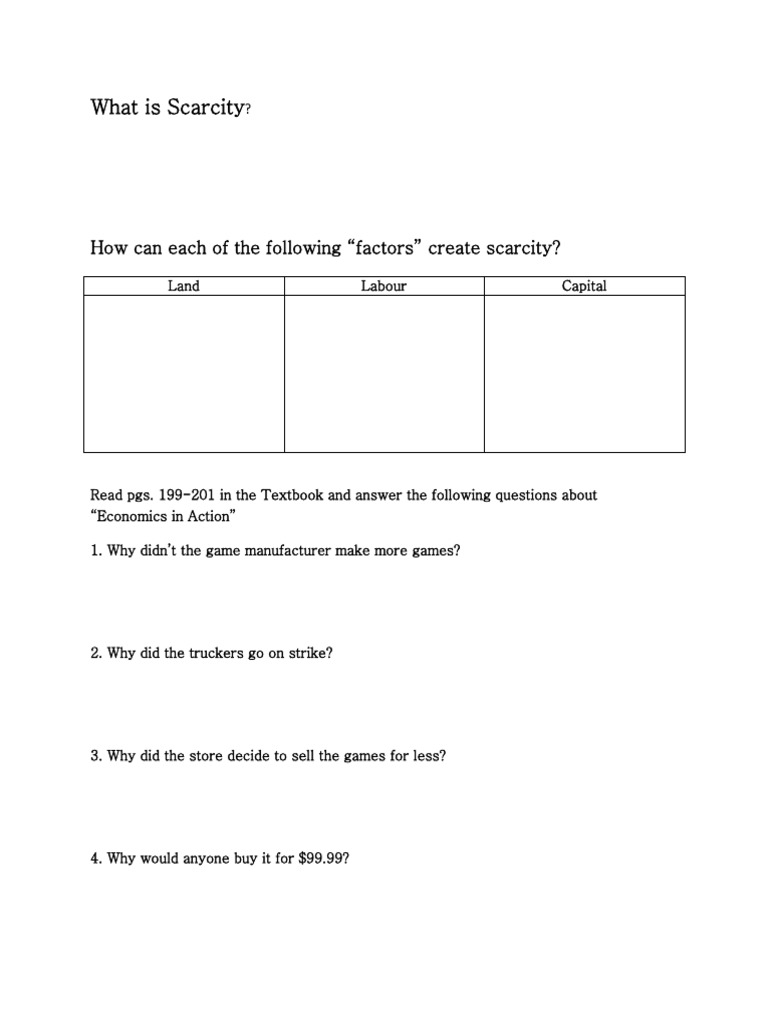 What Is Scarcity Worksheet | PDF | Economic Theories | Economics