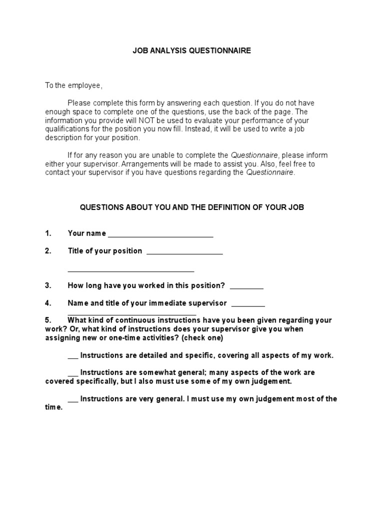 Job Analysis Questionnaire | PDF | Employment | Business