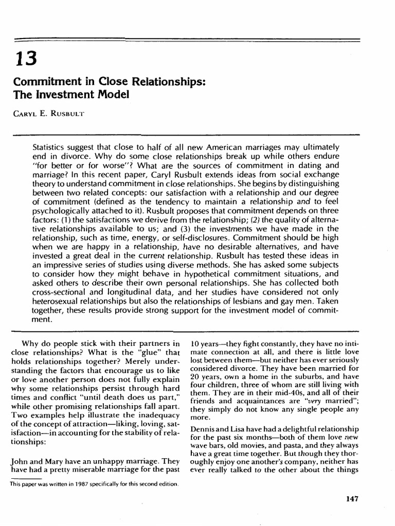 Commitment in Close Relationships: The Investment Model: Caryl Rusbult ...