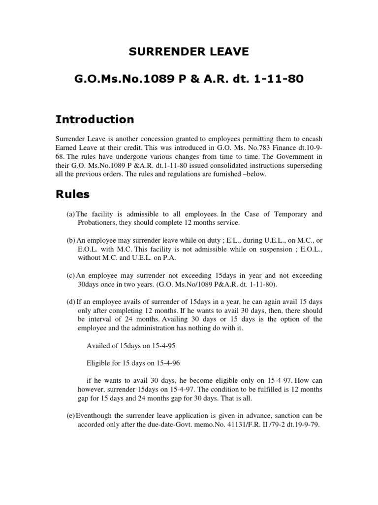 Surrender Leave - Government of Tamil Nadu | PDF | Government | Social ...