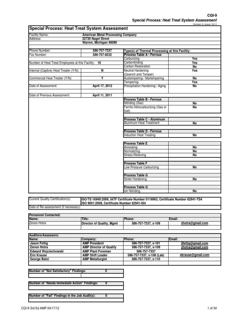 Cqi-9 Heat Threatment Details | PDF | Heat Treating | Specification ...