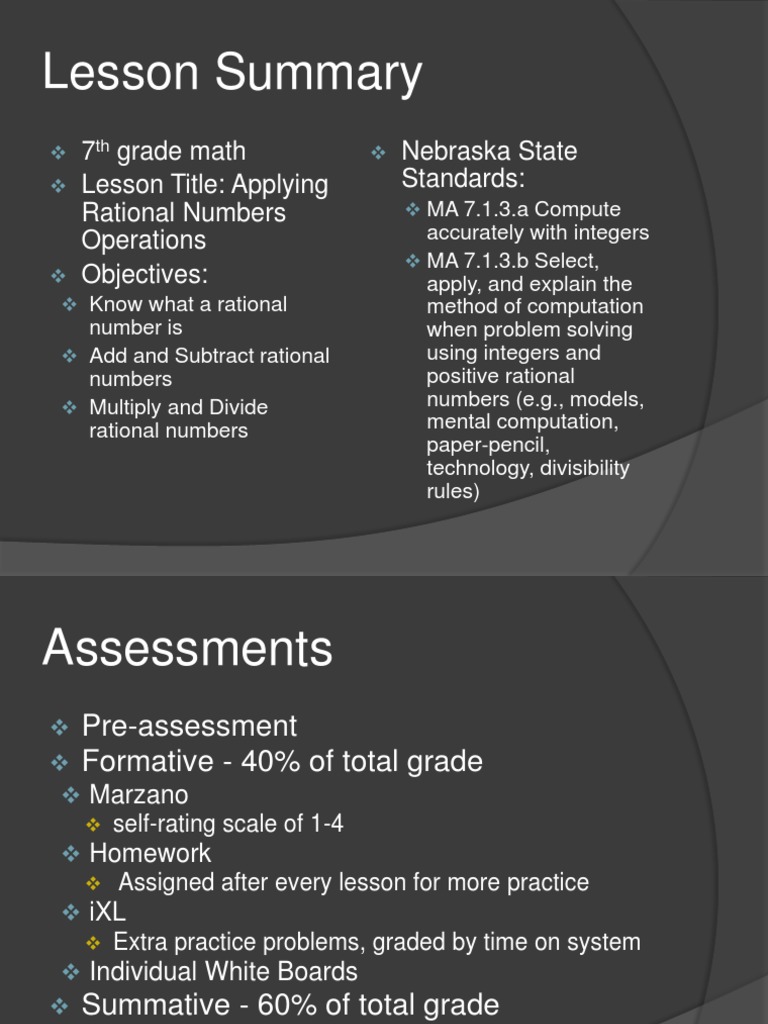 7th Grade Rational Numbers Lesson Summary | PDF